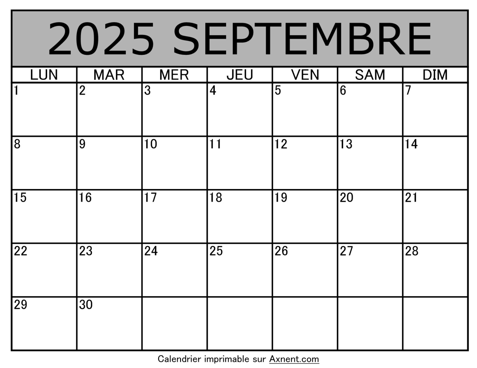 Calendrier Septembre 2025 à Imprimer - Time Management Tools By Axnent