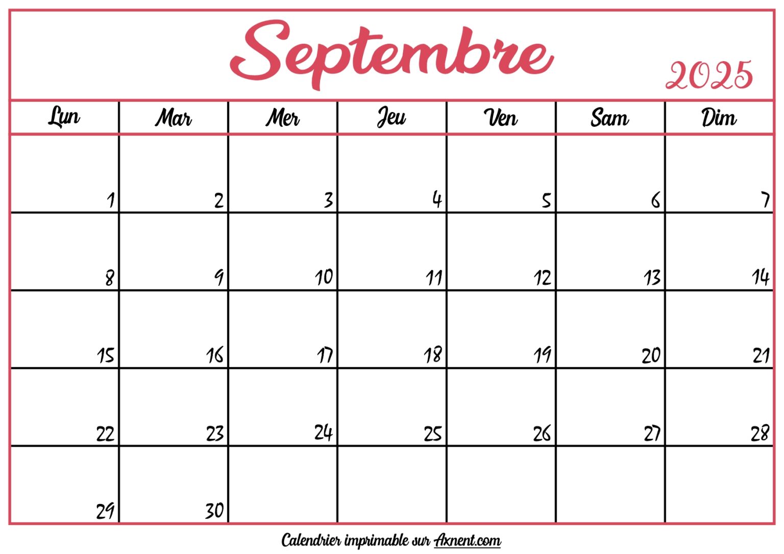 Calendrier Septembre 2025 à Imprimer - Time Management Tools By Axnent