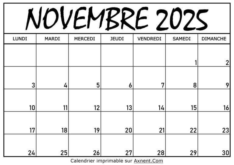 Calendrier Novembre 2025 à Imprimer - Time Management Tools By Axnent